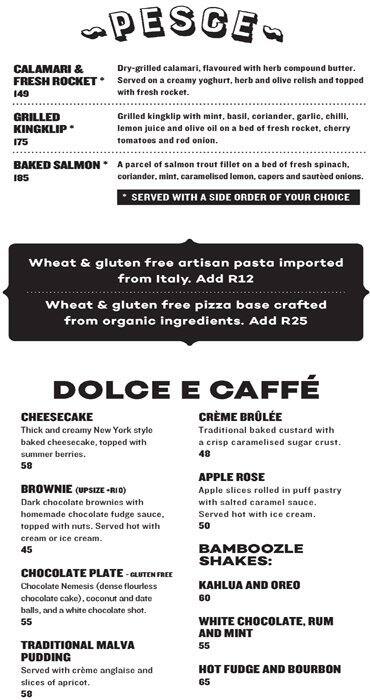 Menu at PRIMI restaurant, George