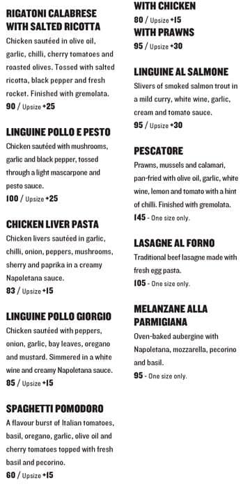 Menu at PRIMI restaurant, George