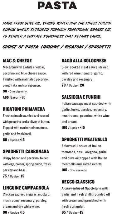 Menu at PRIMI restaurant, George