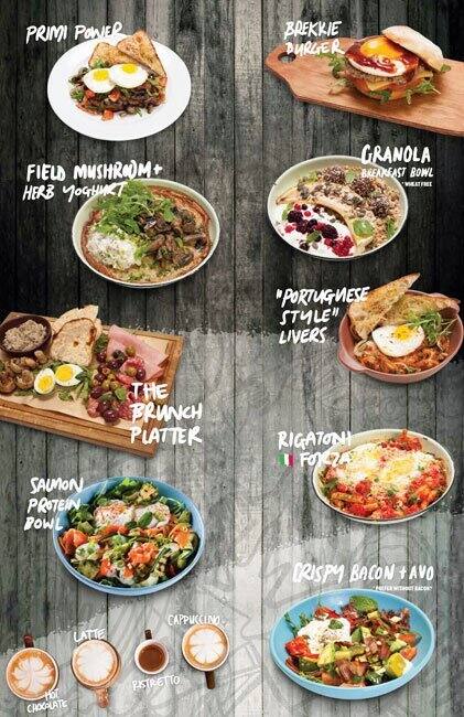 Menu at PRIMI restaurant, George