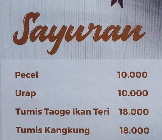 Menu at Kedai Kayumanis restaurant, Jakarta, Jl. Kayu Manis VIII No.38