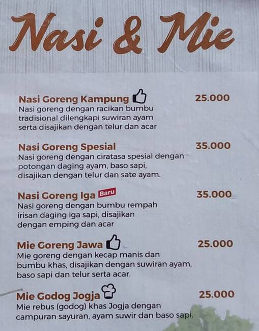Menu at Kedai Kayumanis restaurant, Jakarta, Jl. Kayu Manis VIII No.38