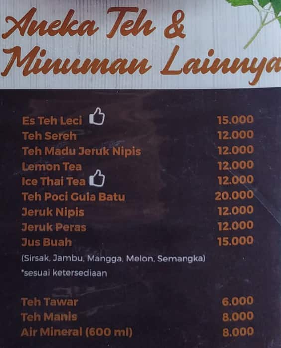 Menu at Kedai Kayumanis restaurant, Jakarta, Jl. Kayu Manis VIII No.38