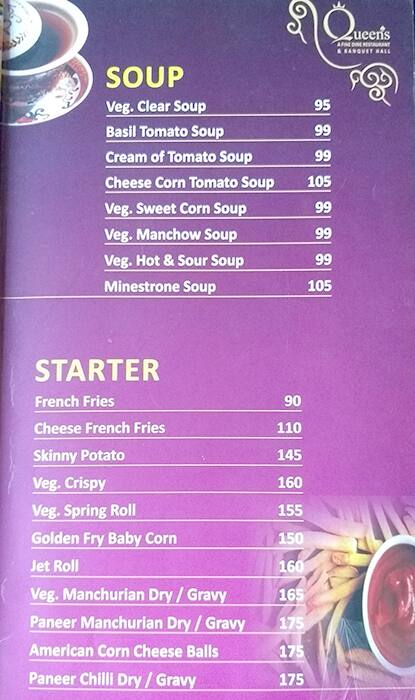 Menu at Queens, Ahmedabad, Highway Mall