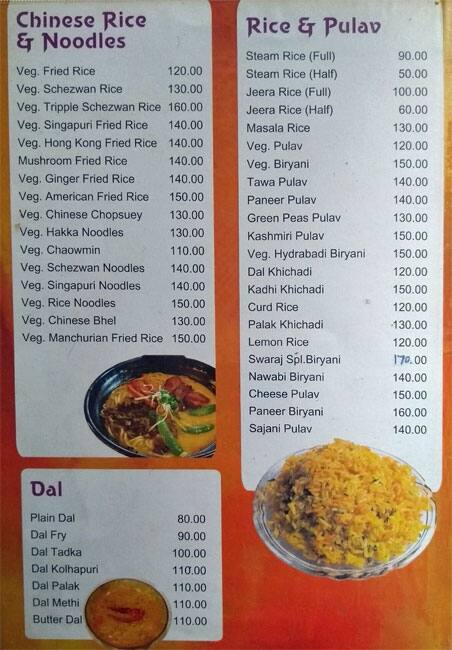 Menu at Swaraj Chinese Fast Food, Pune, shop no 4 swanand soc