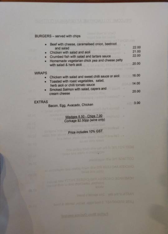 Menu at Geranium Cottage cafe, Middle Dural