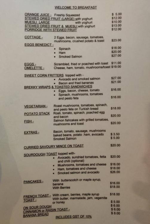 Menu at Geranium Cottage cafe, Middle Dural