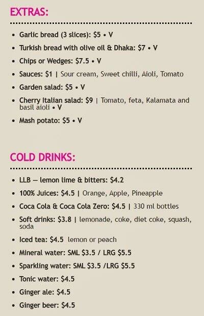Menu at Monte Fiore restaurant, Perth