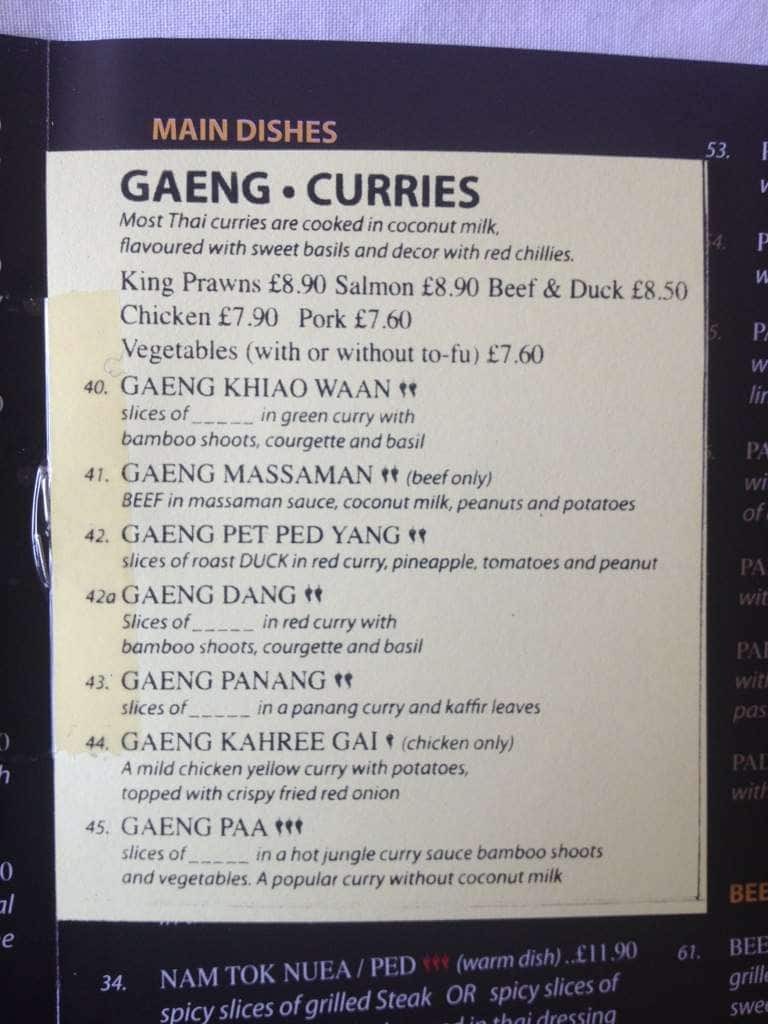Menu at Suwanna restaurant, Witney