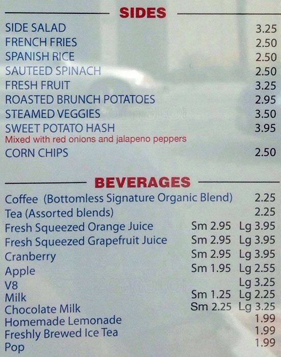 Menu at Alexander's Breakfast & Lunch restaurant, Skokie, Oakton St