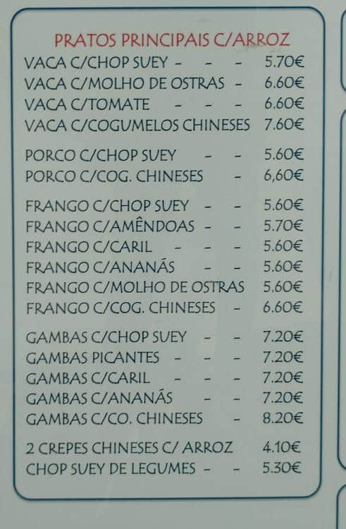 Menu em Li Yuan restaurante, Vila Nova de Gaia, R. Manuel Moreira ...