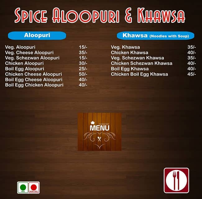 Menu of Spice Aloopuri And Khawsa, Chowk Bazaar, Surat