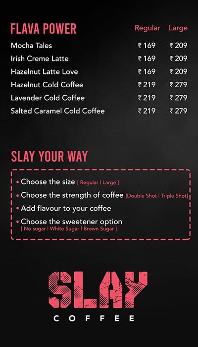 Menu at SLAY Coffee Bar, Bengaluru, Srikara arcade