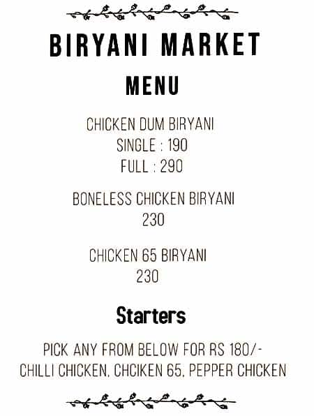 Menu of Biryani Market, Kukatpally, Hyderabad