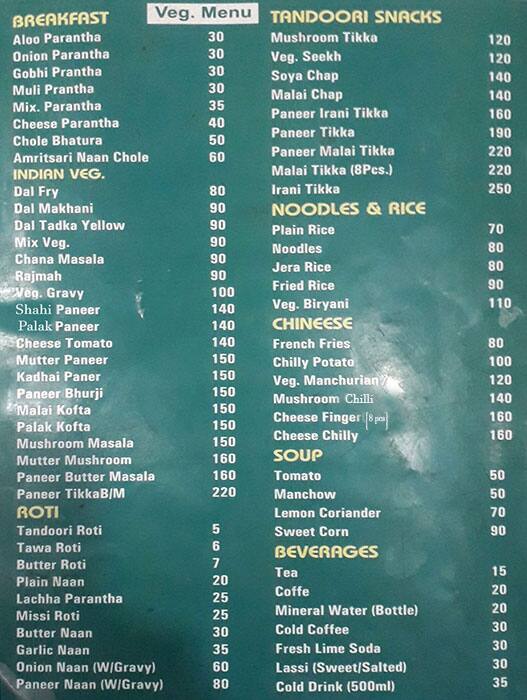 Menu of Punjabi Dhaba, Sector 70, Mohali