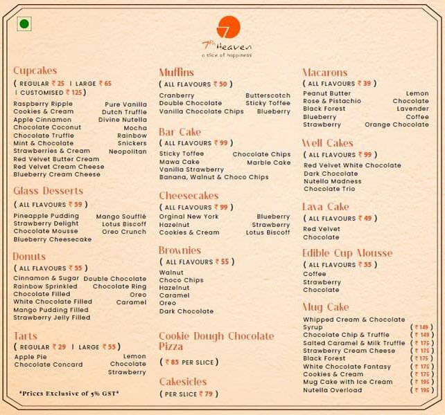 Menu at 7th Heaven Andheri East, Mumbai