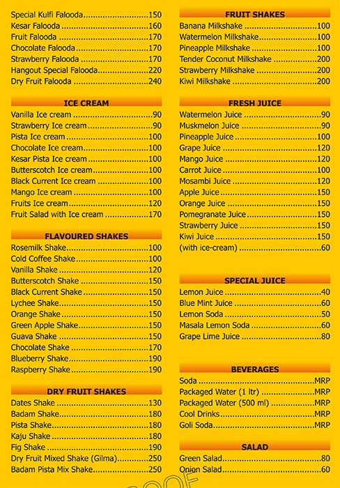 Menu at Hangout, Coimbatore, 33
