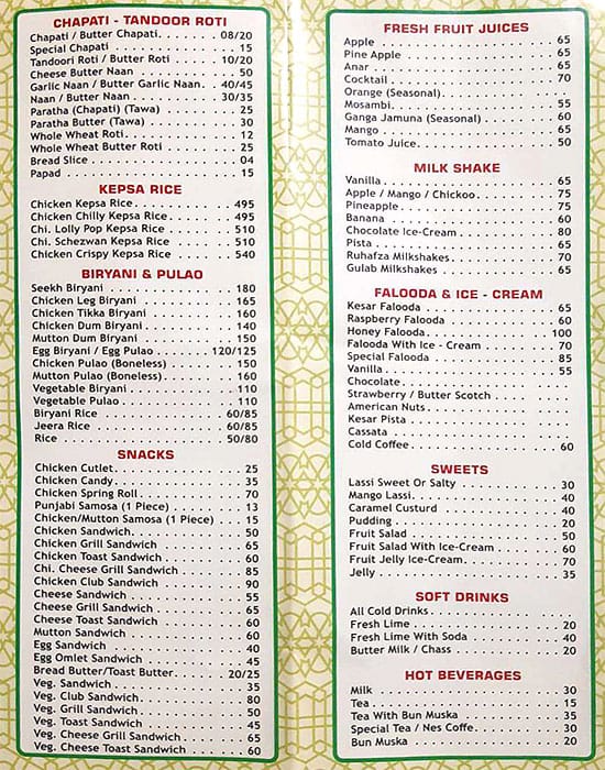 Menu at Cafe Almas, Mumbai, Corner Of J.J.Hospital