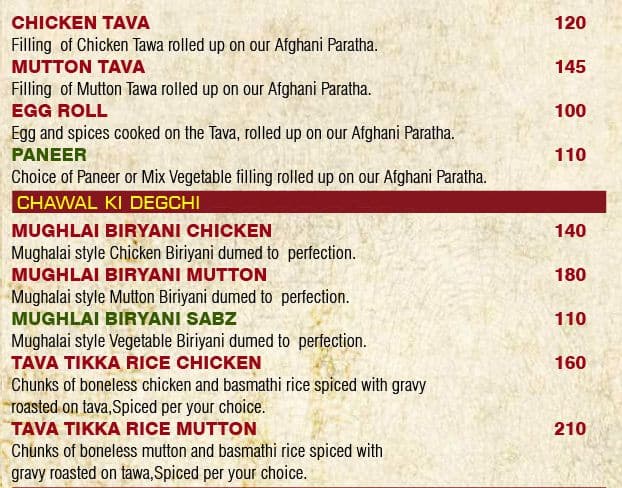 Menu at Kabul Express, Bengaluru, 149,, 4th Cross, 2nd Main, HAL 3rd Stage