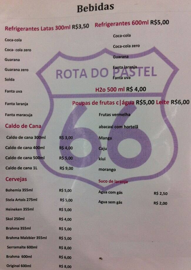 Menu at Pastel Gigante cafeteria, São Paulo, R. Padre José de Anchieta