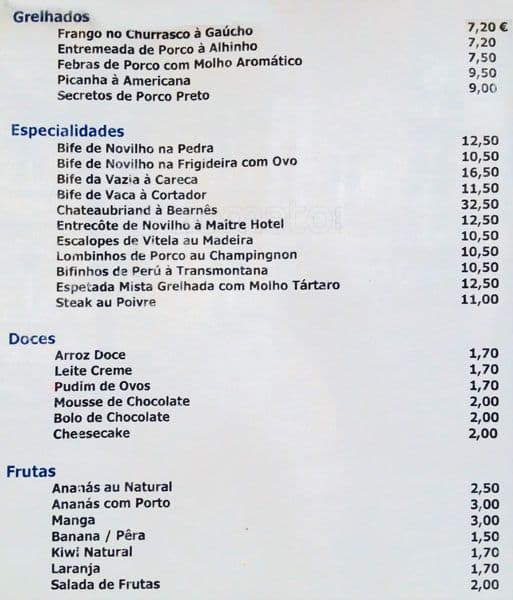 Menu em Tasca do Careca restaurante, Lisboa