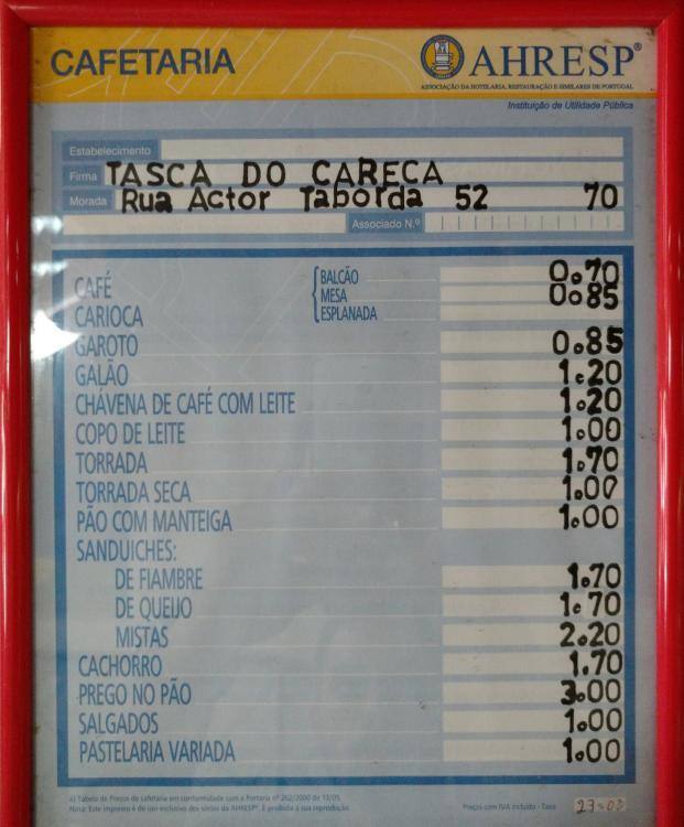 Menu em Tasca do Careca restaurante, Lisboa