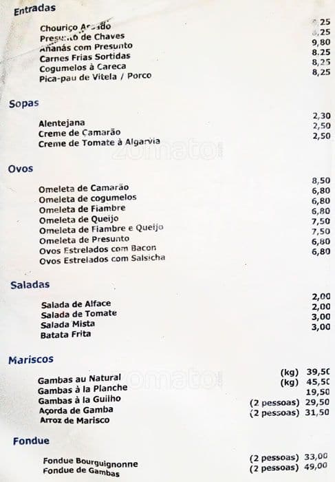 Menu em Tasca do Careca restaurante, Lisboa
