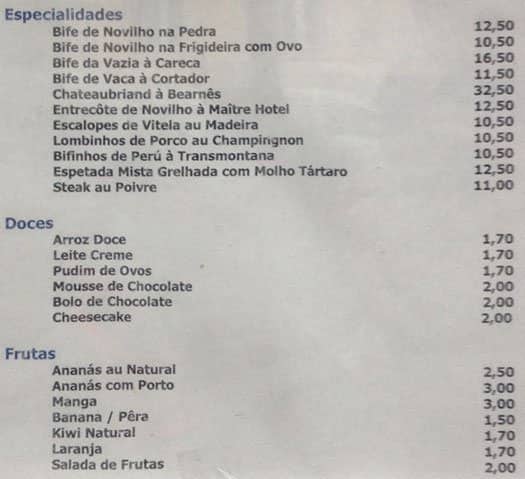Menu em Tasca do Careca restaurante, Lisboa