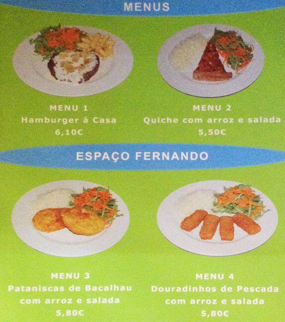 Menu at Espaço Fernando cafe, Lisbon, Universidade Católica Portuguesa