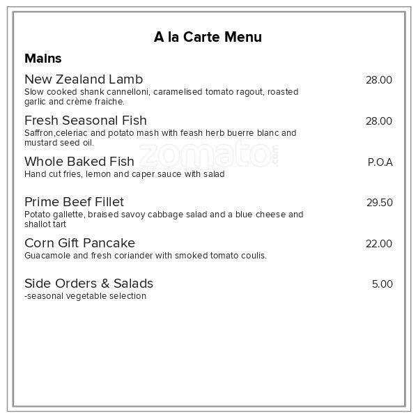 Menu at High Tide Waterfront Restaurant, Dunedin