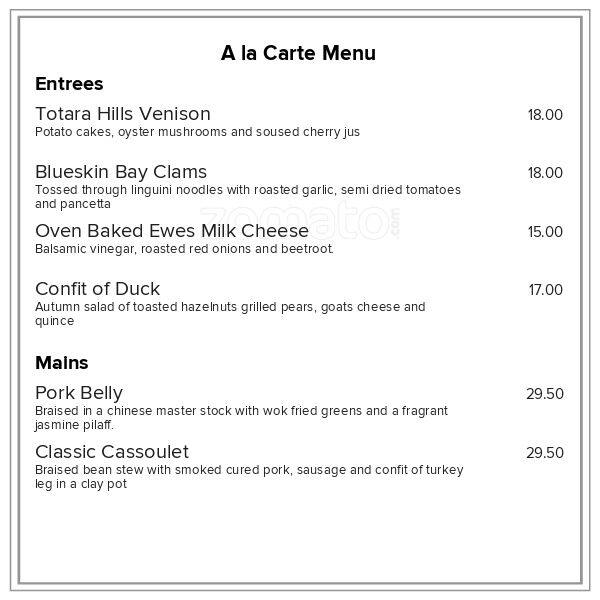 Menu at High Tide Waterfront Restaurant, Dunedin