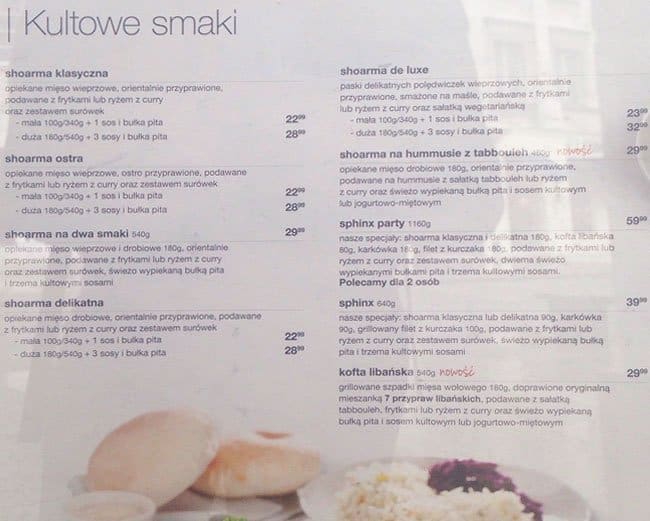 Menu at Sphinx BBQ, Poznań, Święty Marcin 66/72