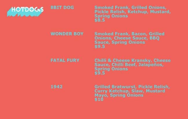 Menu at 8bit fast food, Melbourne, 231 Swanston St