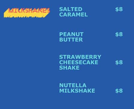 Menu at 8bit fast food, Melbourne, 231 Swanston St