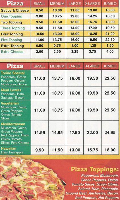 Menu at Torino pizza & pasta pizzeria, Kingston