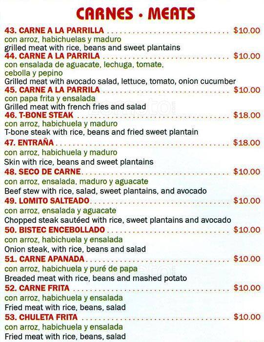 Menu at Ecuadorian Food restaurant, New York City