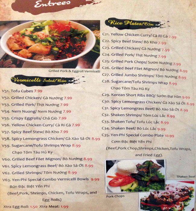 Menu at Pho Yen Phi - Authentic Vietnamese Cuisine restaurant, Coppell