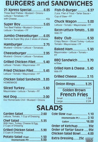 Menu at South 21 Matthews restaurant, Matthews, E Independence Blvd