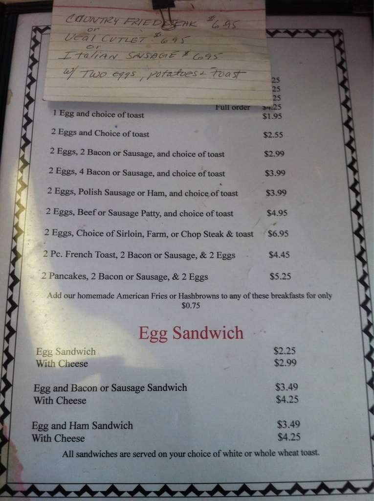 Menu at Two Brothers restaurant, Milwaukee