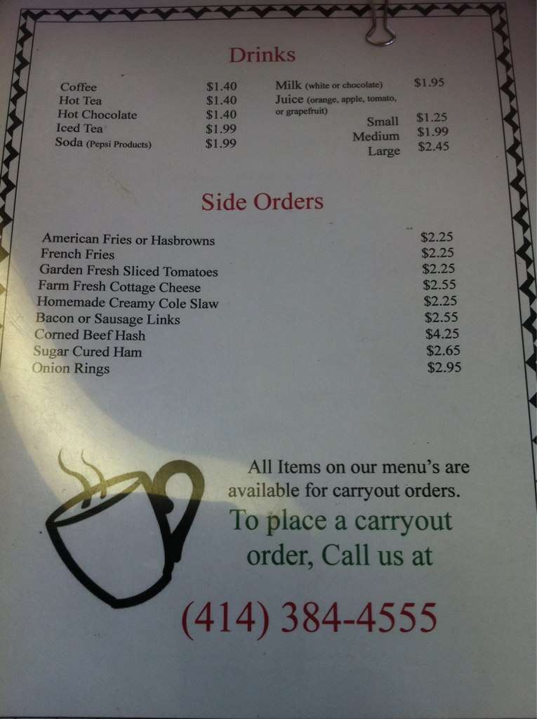 Menu at Two Brothers restaurant, Milwaukee