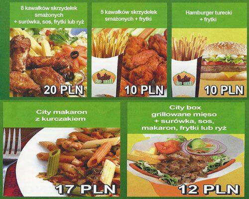 Carta del restaurante City Kebab, Varsovia, Patriotów 217A