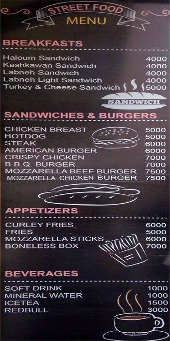 Street Food Menu, Menu for Street Food, Koreitem, Beirut District ...