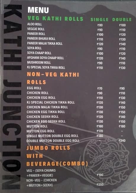 Menu of Kathi Junction, S R Nagar, Hyderabad