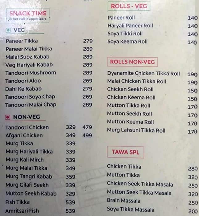 Menu of Dhaba By Taj, Sector 2, Noida