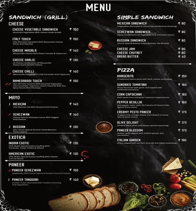 Menu of Shakti - The Sandwich Shop, Mani Nagar, Ahmedabad