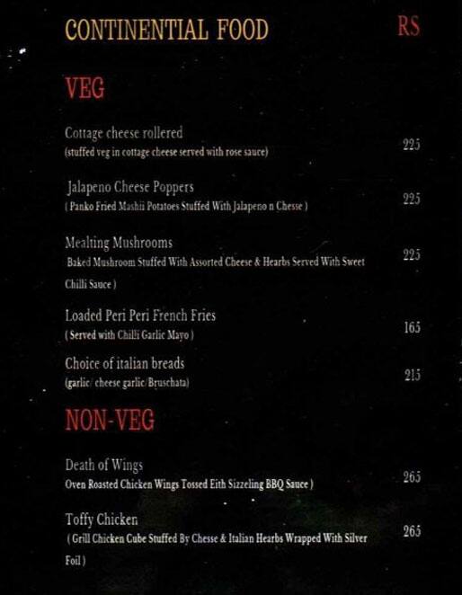 Menu at The 9th Planet, Kolkata