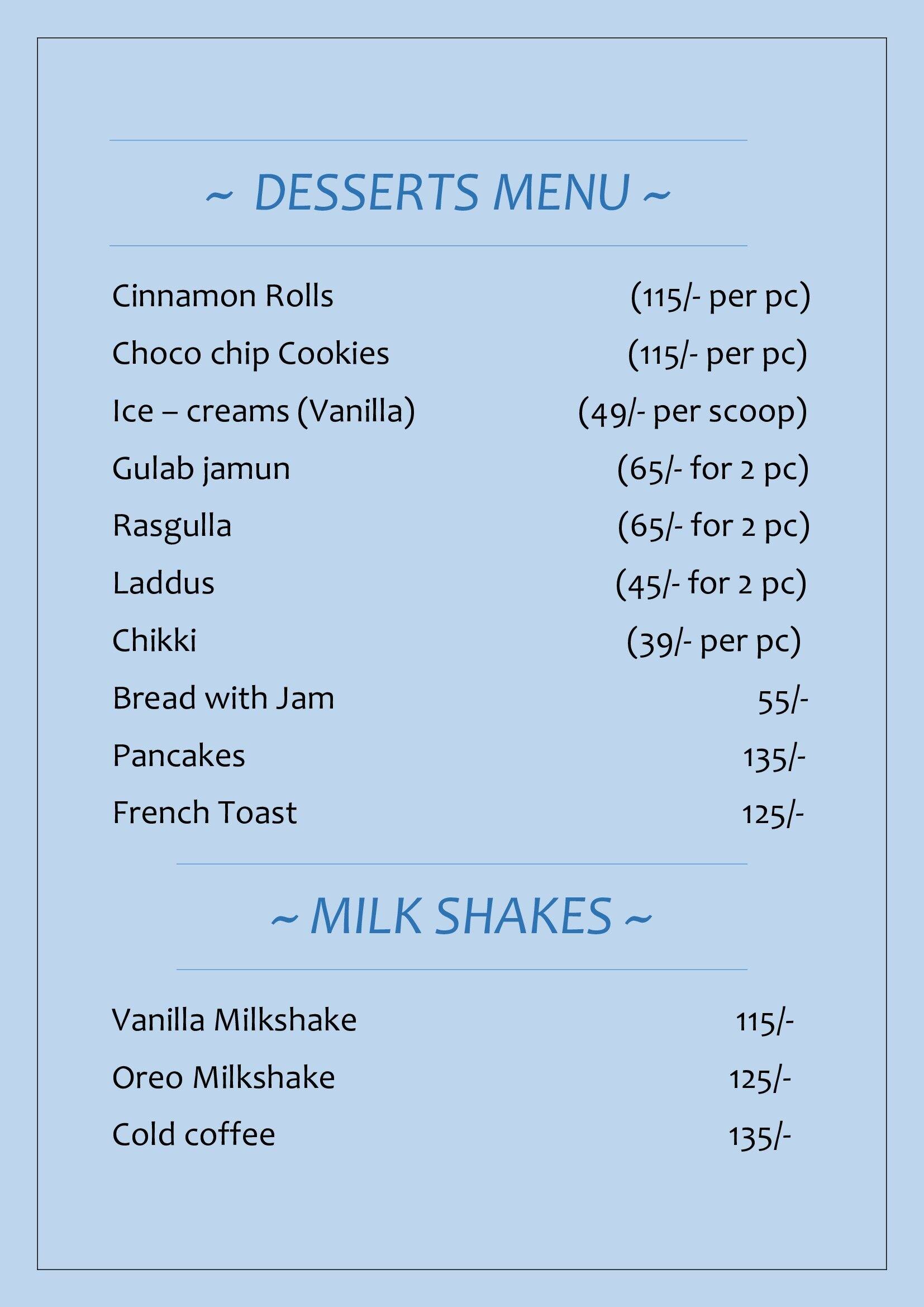 Menu of Sam's Kitchen & Bakery, Kalyan Nagar, Bangalore