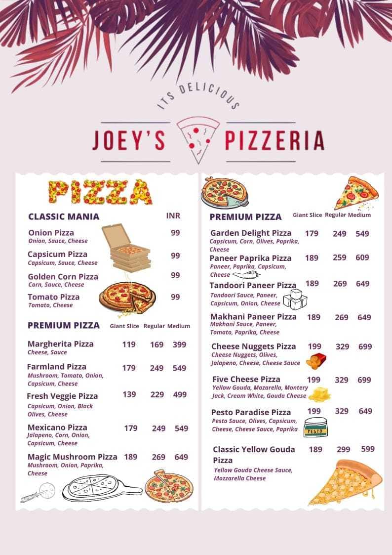 Menu of Joey's Pizzeria, Satellite, Ahmedabad