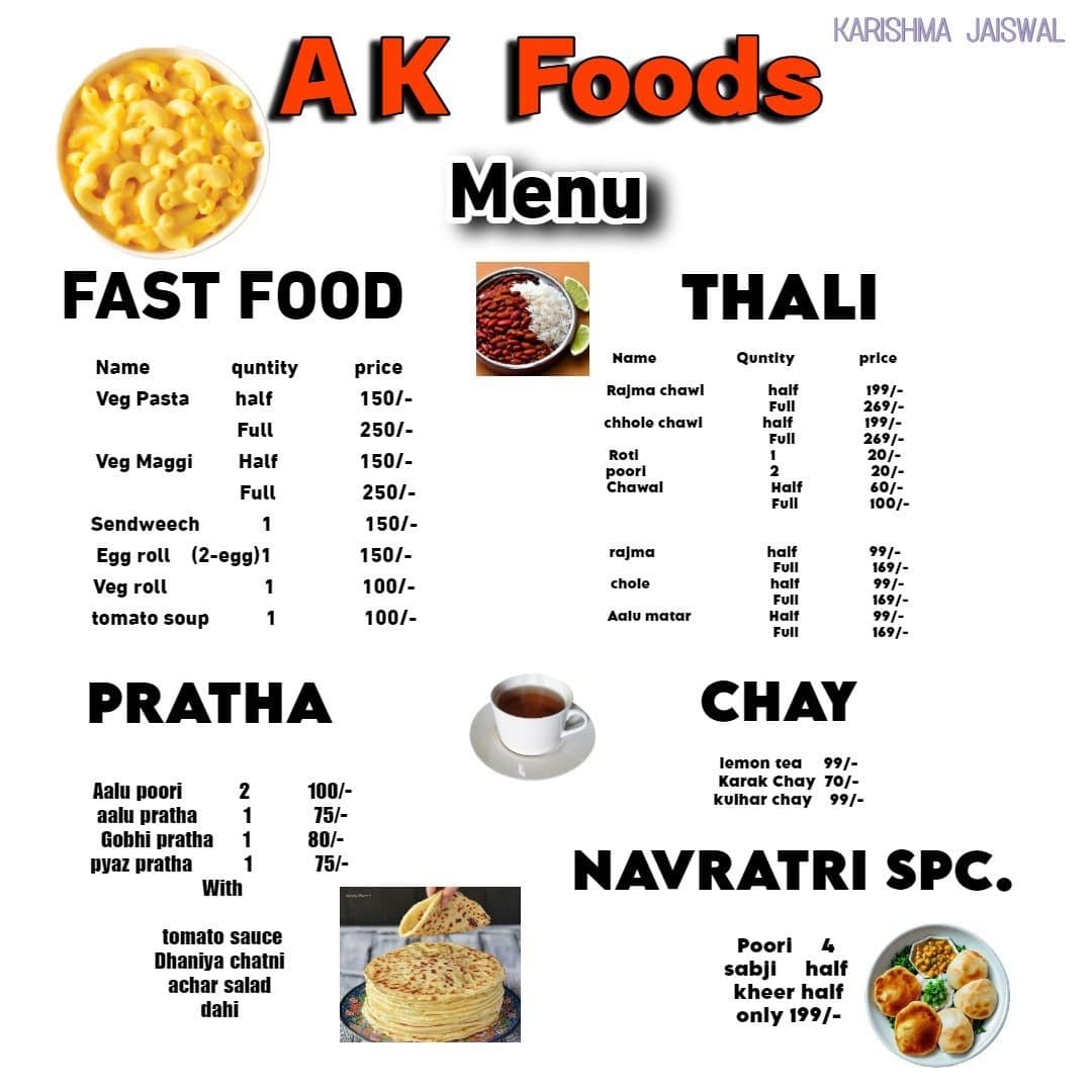 Menu of AK Restaurant, New Ashok Nagar, Noida