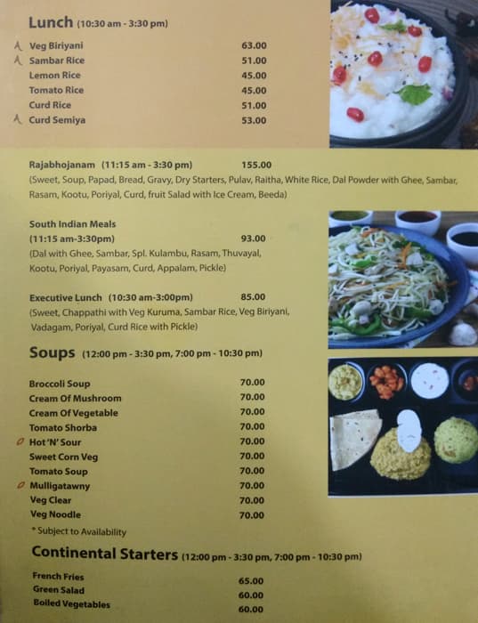 Menu at Sri Annapoorna, Coimbatore, 2X88+G5R